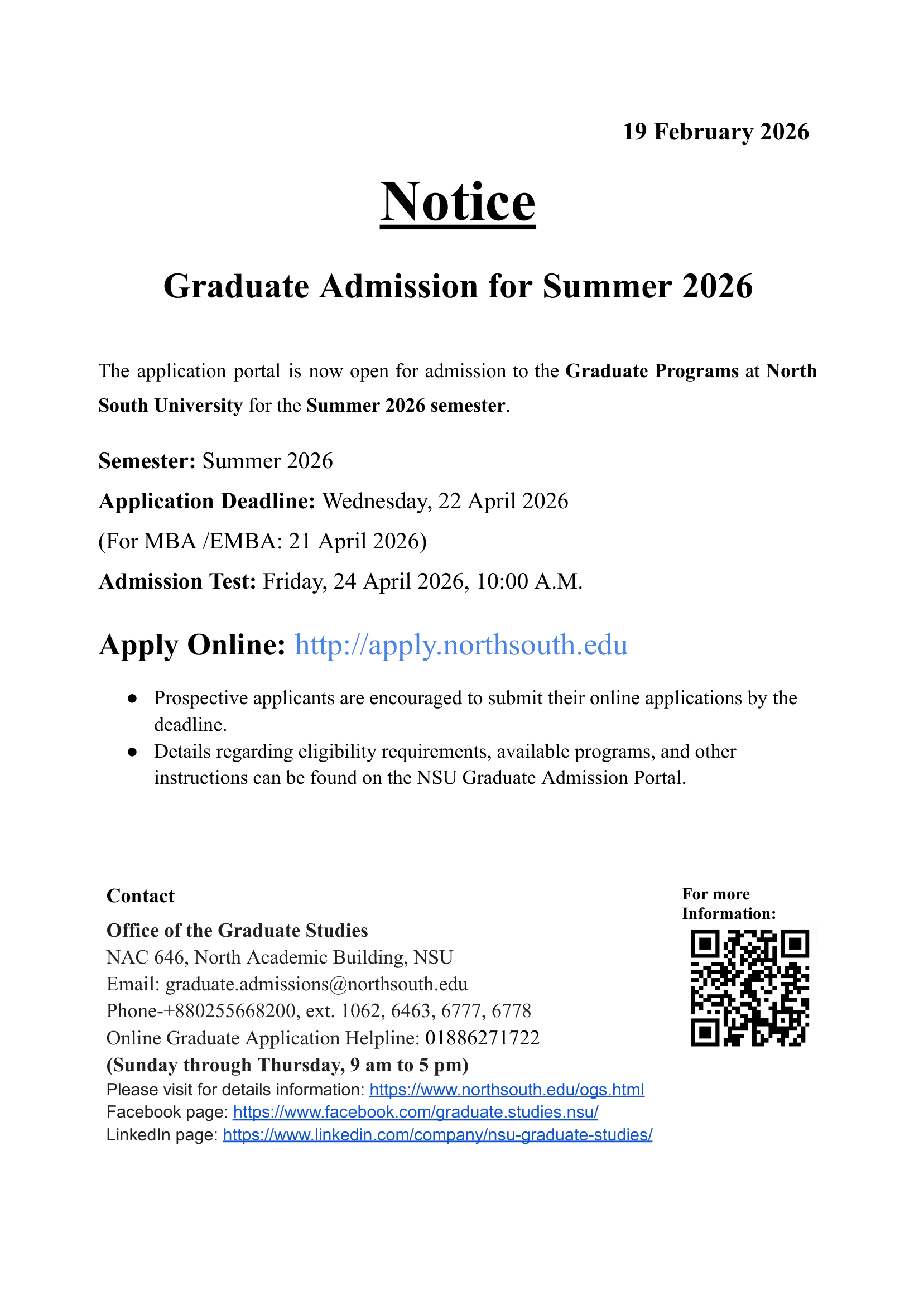 Apply Now at NSU in Summer 2026 | North South University