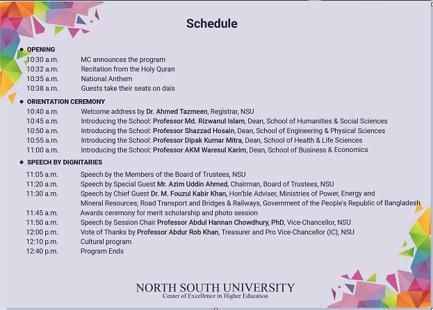 Orientation Program (Summer 2025): NSU Freshers' | North South University