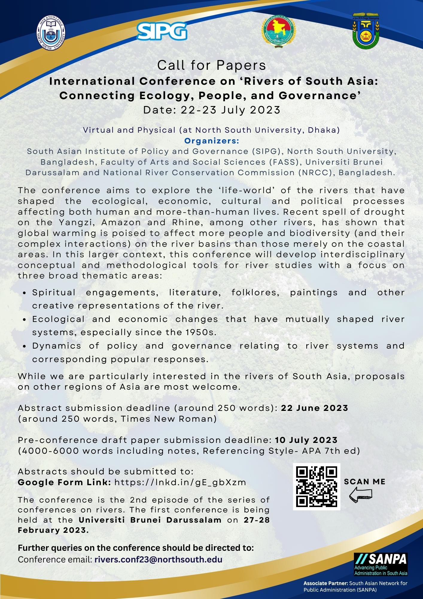 Call for Papers International Conference on â€˜Rivers of South Asia ...